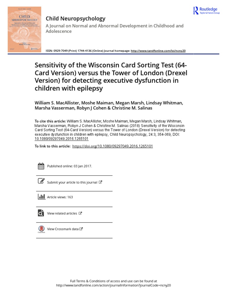 MacAllister Et Al (2018) ToL and Wisconsin in Epilepsy | PDF | Wechsler ...