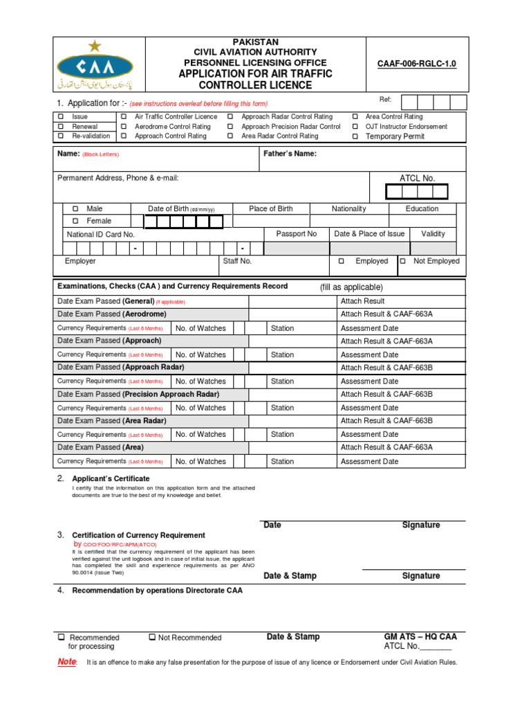 Air Traffic Controller Licence Application | PDF | Identity Document ...