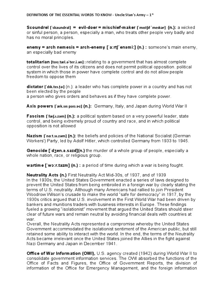 Uncle Stan S Army - HMWK 1 - ANSWERS 2 | PDF | Nazi Germany | World War II