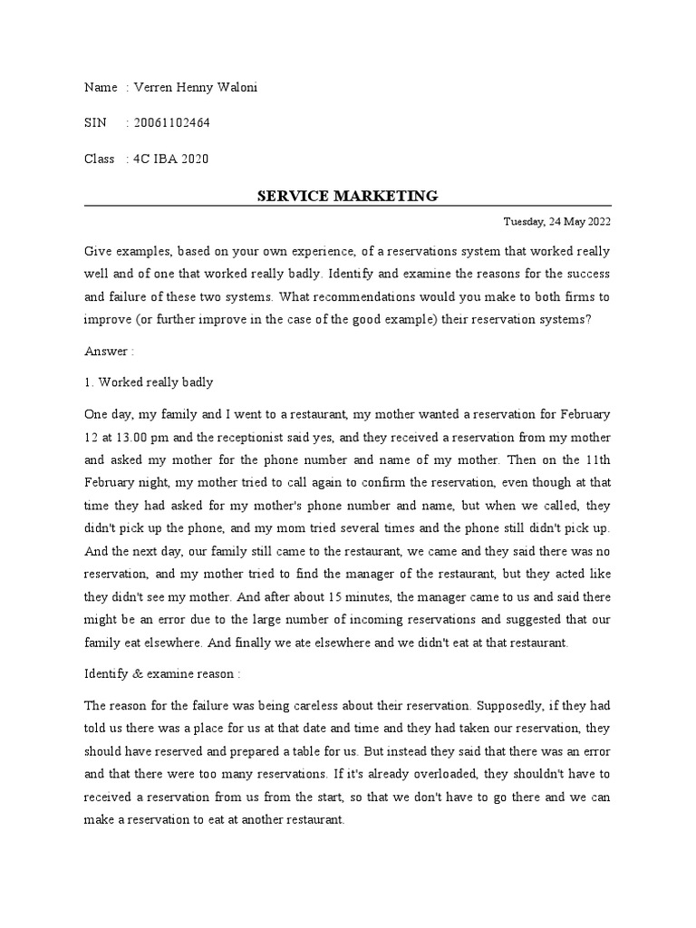 Service Marketing Reservation Success and Failure | PDF | Hairstyle | Hair