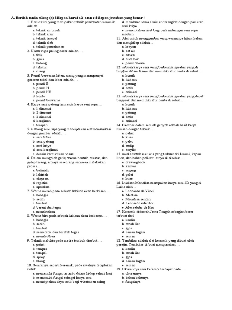 Soal PAS SBK Kelas X | PDF