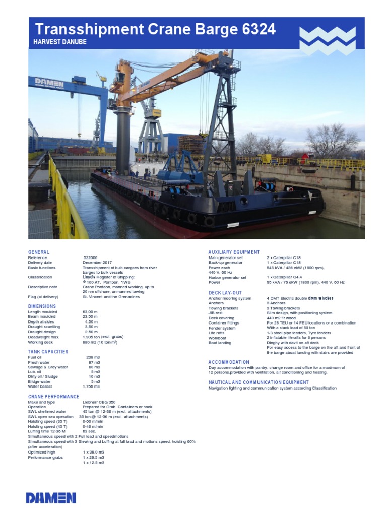 Product Sheet Transshipment Crane Barge 6324 Harvest Danube | PDF ...