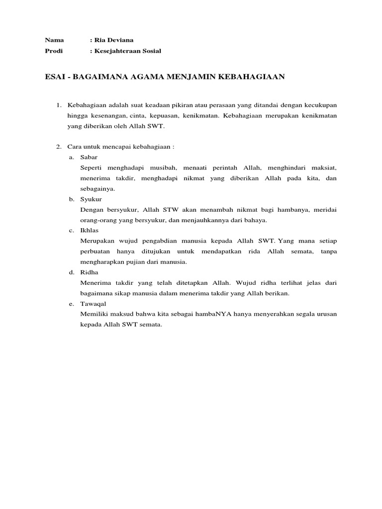 Esai Bagaimana Agama Menjamin Kebahagiaan | PDF