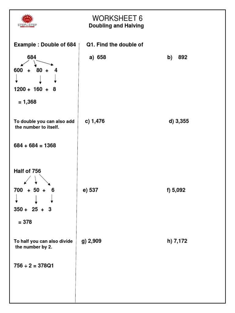 Doubling and Halving Worksheet 6 | PDF | Teaching Methods & Materials