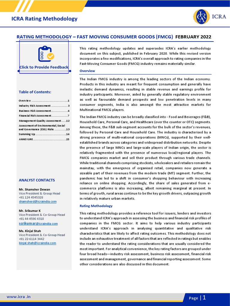 ICRA FMCG Rating Methodology Guide | PDF | Debt | Market Liquidity