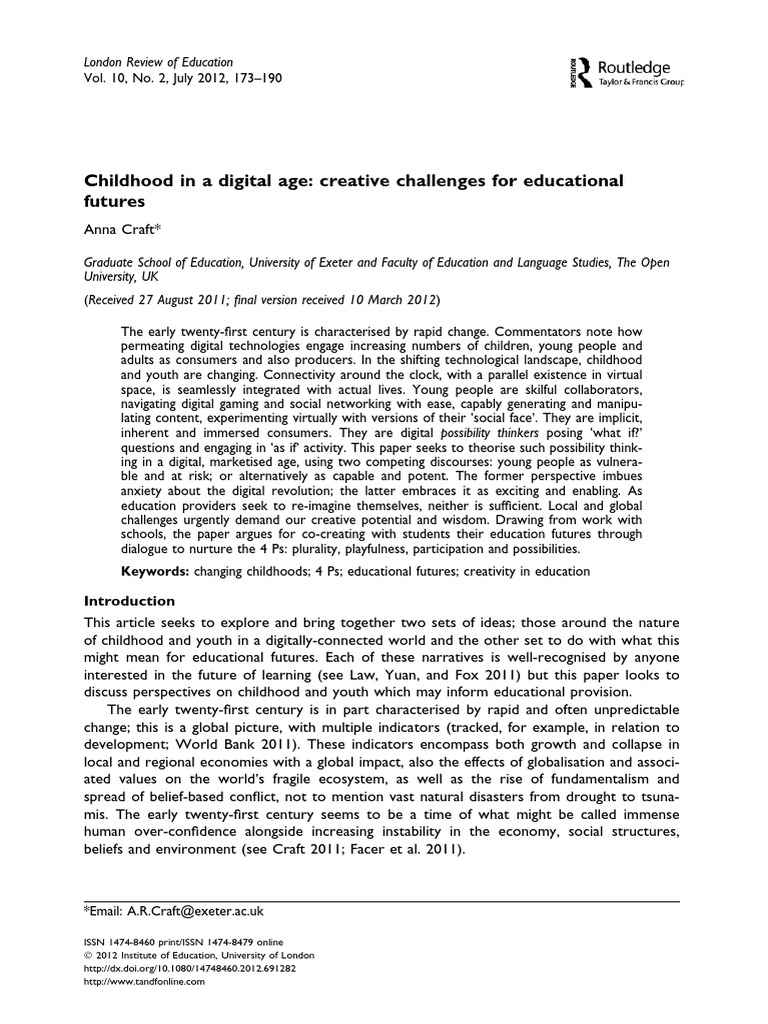 Childhood in A Digital Age Creative Challenges For | PDF | Creativity ...