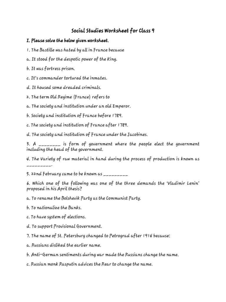 Class 9 SST Worksheet | PDF | Agriculture | Economies