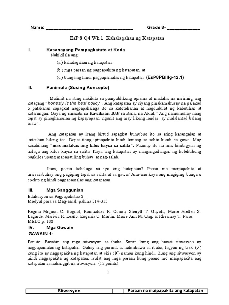 EsP8 - LAS - Q4 - MELC 12.1 2023 | PDF