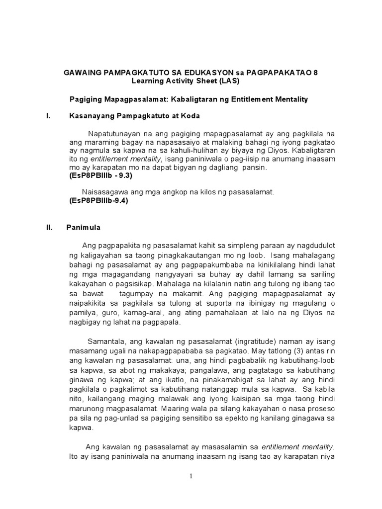 EsP8 Q3-LAS - MELCs 9.3-9.4 wk-2 | PDF