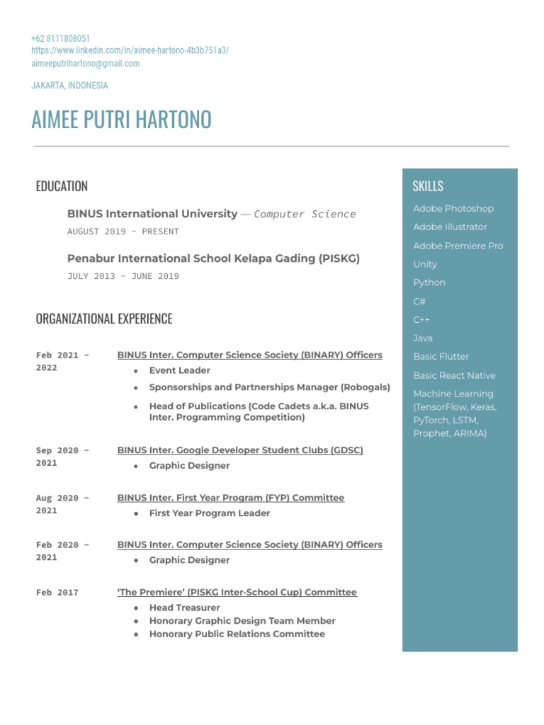 Resume - Aimee Hartono | Download Free PDF | Graphic Design | Computing