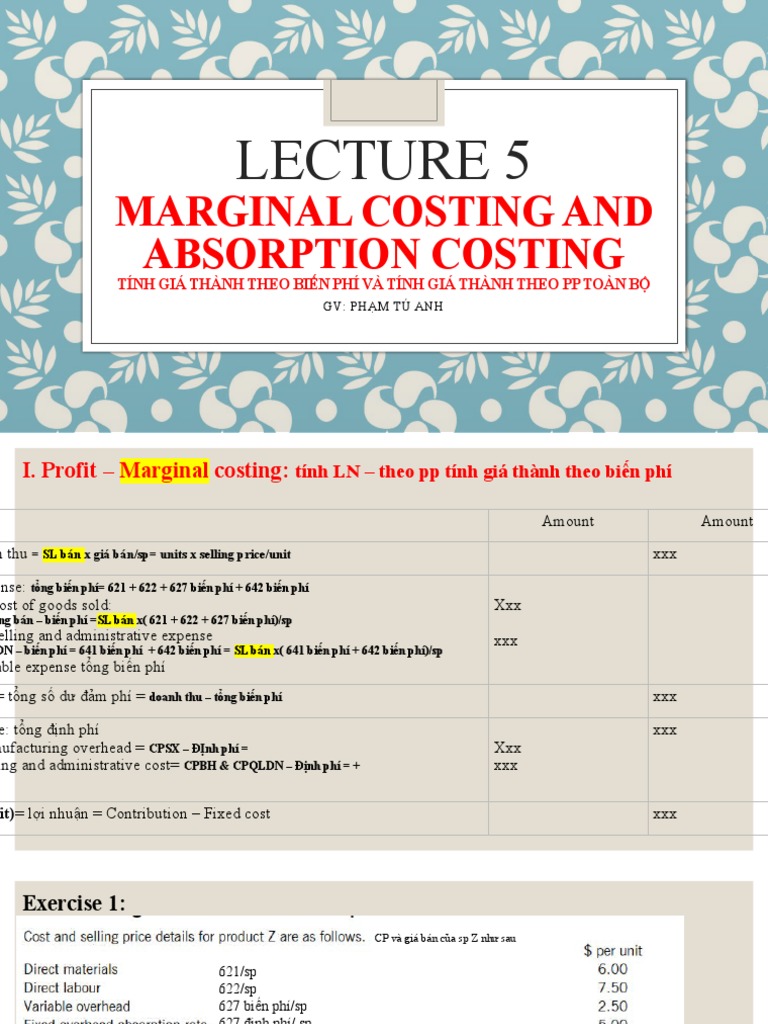 Rút Gọn New LECTURE 5 - Marginal Costing and Absorption Costing | PDF