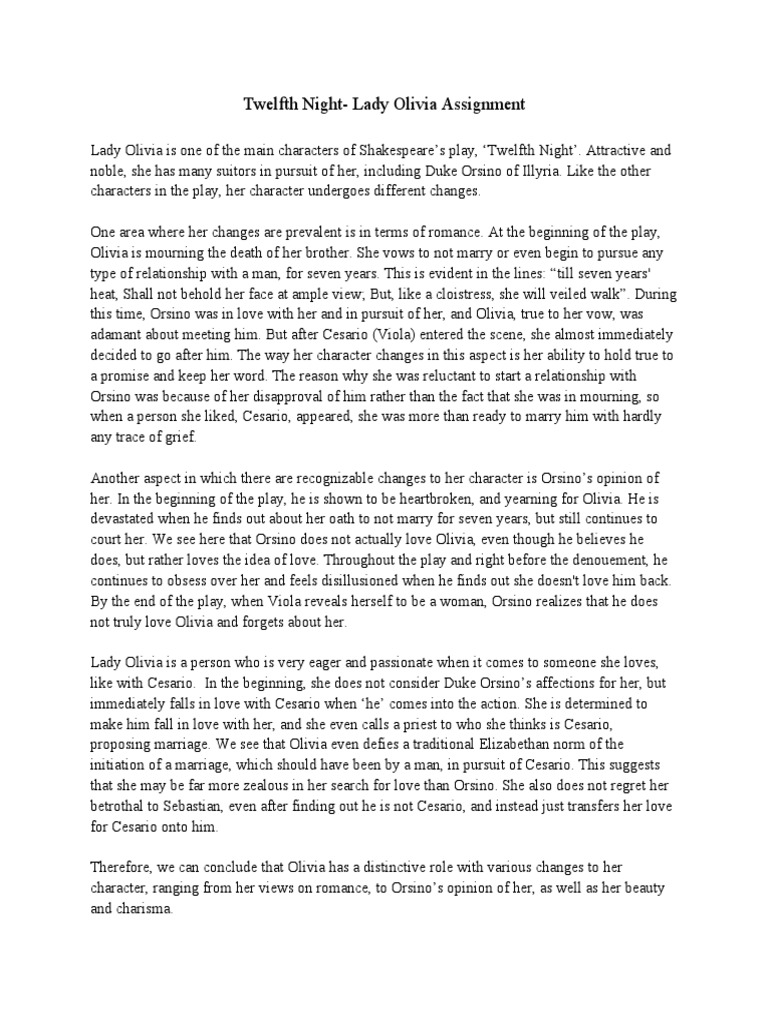 Twelfth Night- Lady Olivia Analysis | PDF | Twelfth Night