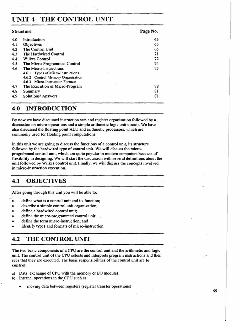The Control Unit Unit 4 | PDF | Central Processing Unit | Input/Output