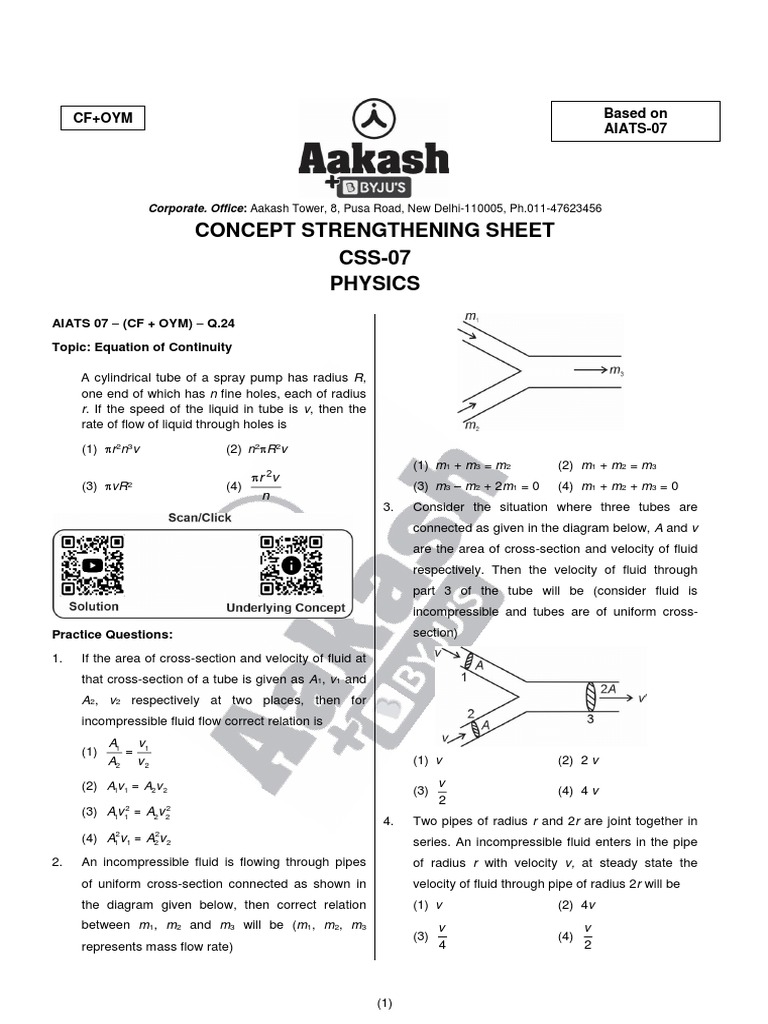 Concept Strengthening Sheet (CSS-07) Based On AIATS-07 (CF+OYM) - Physics | PDF | Buoyancy ...