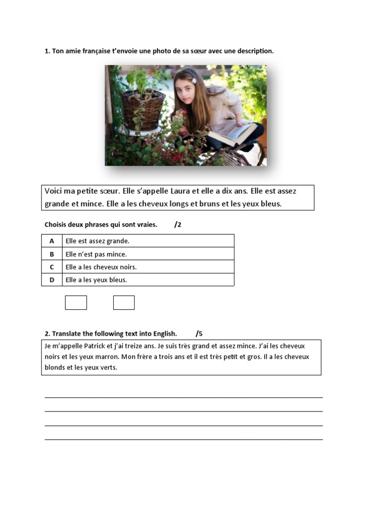 Year 7 French Test | PDF
