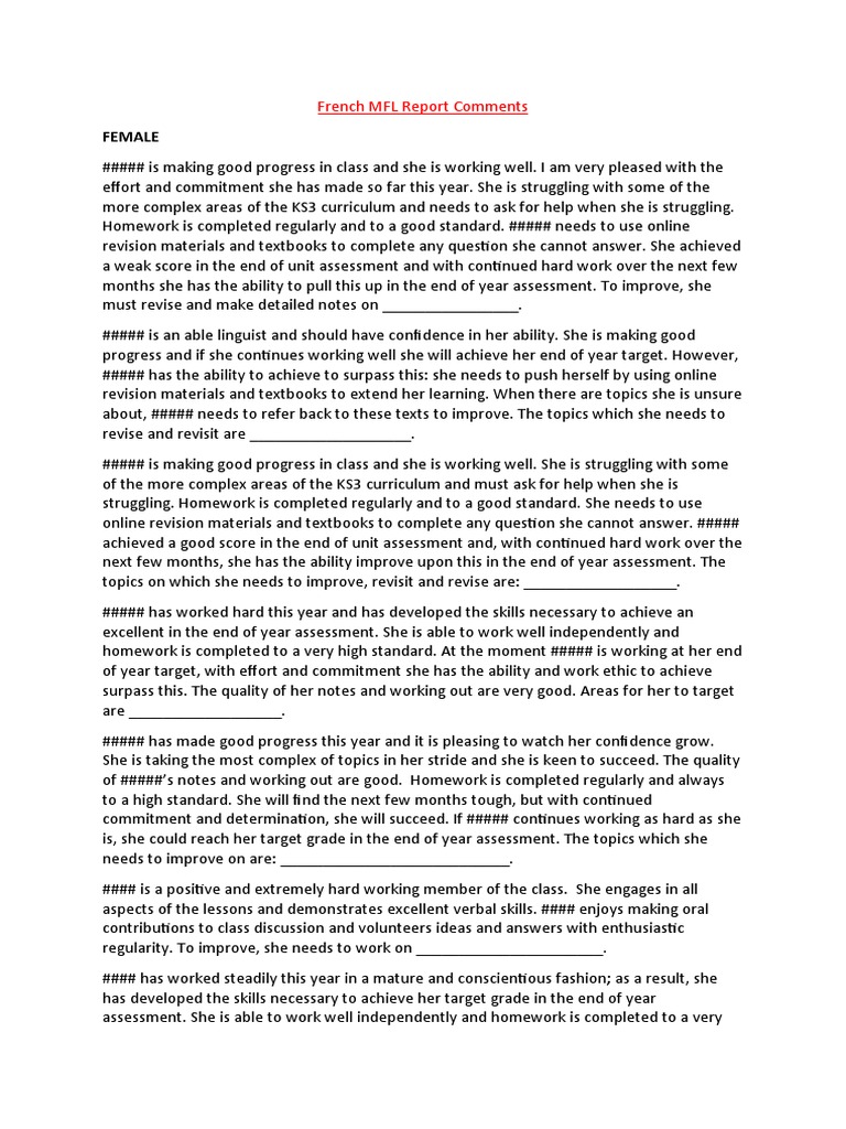 French MFL Report Comments | PDF | French Language | Curriculum