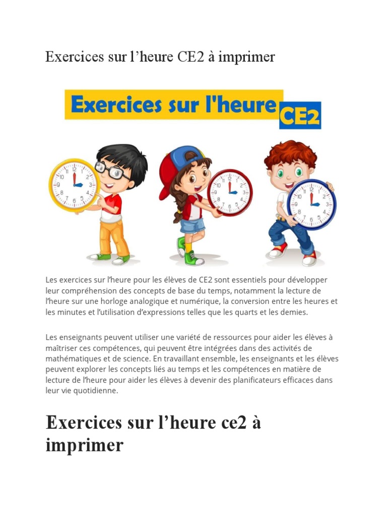 Exercices sur l'heure CE2 à imprimer | PDF | Arts du langage et discipline