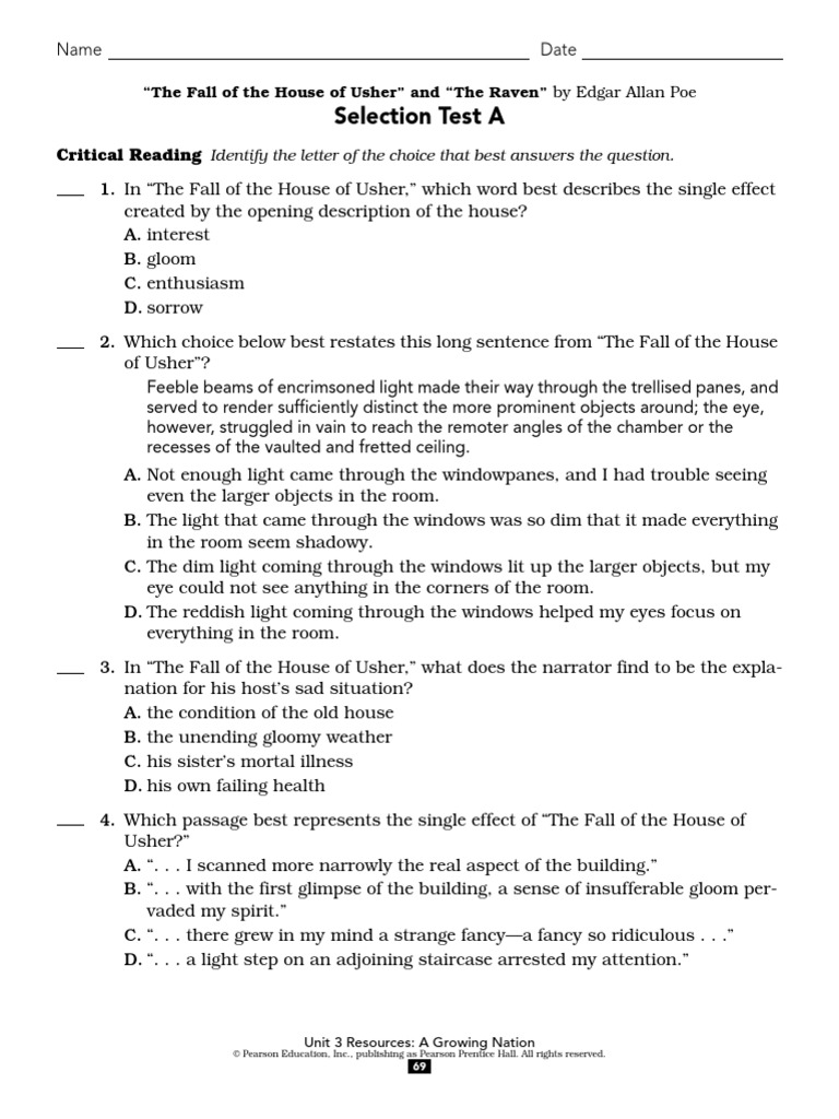 The Fall of The House of Usher Tesr PDF Selection Test | PDF | The Raven