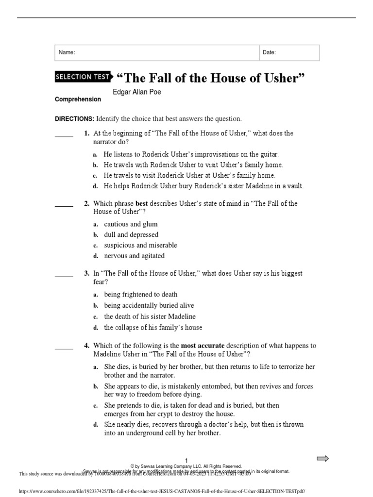 The Fall of The Usher Test JESUS CASTANOS Fall of The House of Usher ...