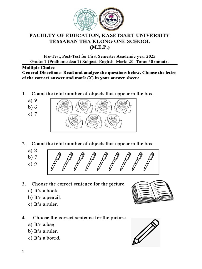 MEP - Grade 1 - Pre & Post Test | PDF