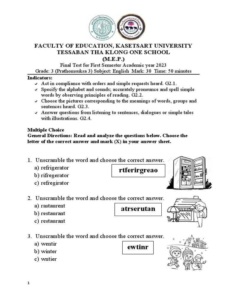 MEP - Grade 3 - Final Test | PDF | Linguistics