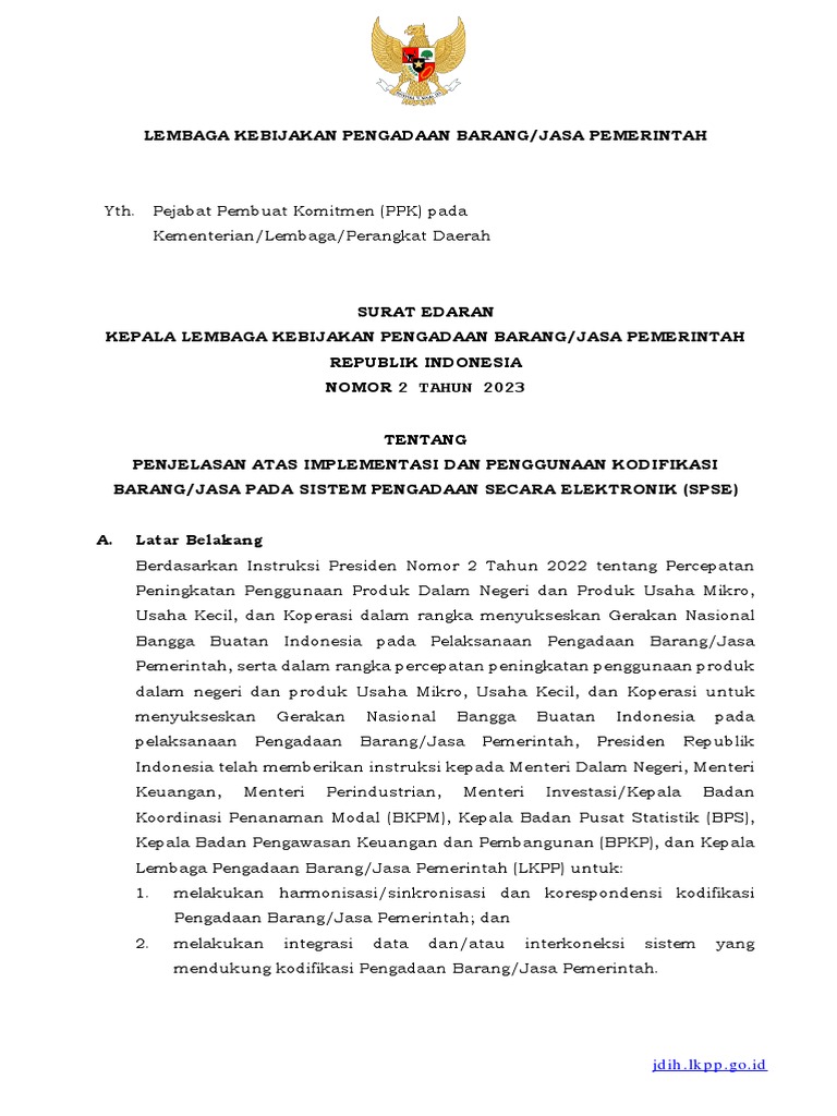Surat Edaran Kepala LKPP Nomor 2 Tahun 2023 | PDF