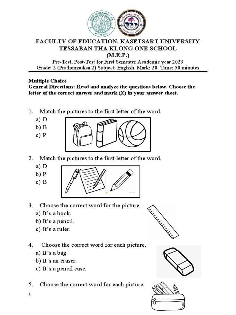 MEP - Grade 2 - Pre & Post Test | PDF