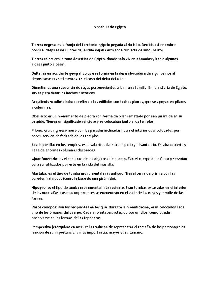 Vocabulario Clave del Antiguo Egipto | PDF | Ciencias sociales | Historia