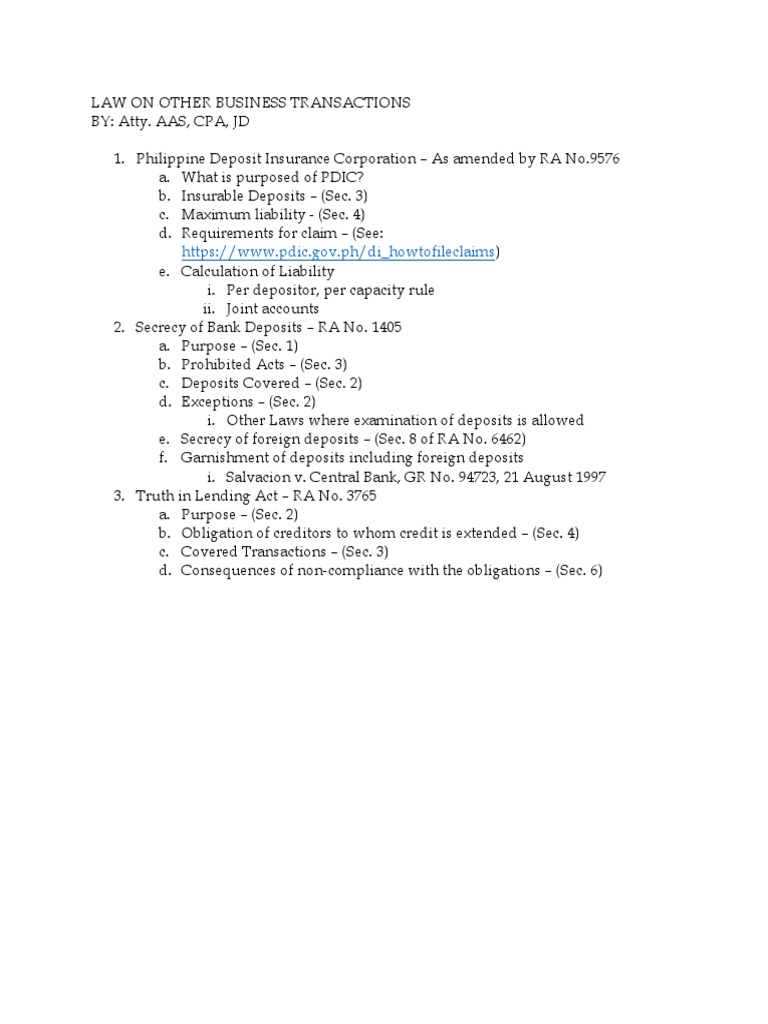 Week 5 Law On Other Business Transactions | PDF