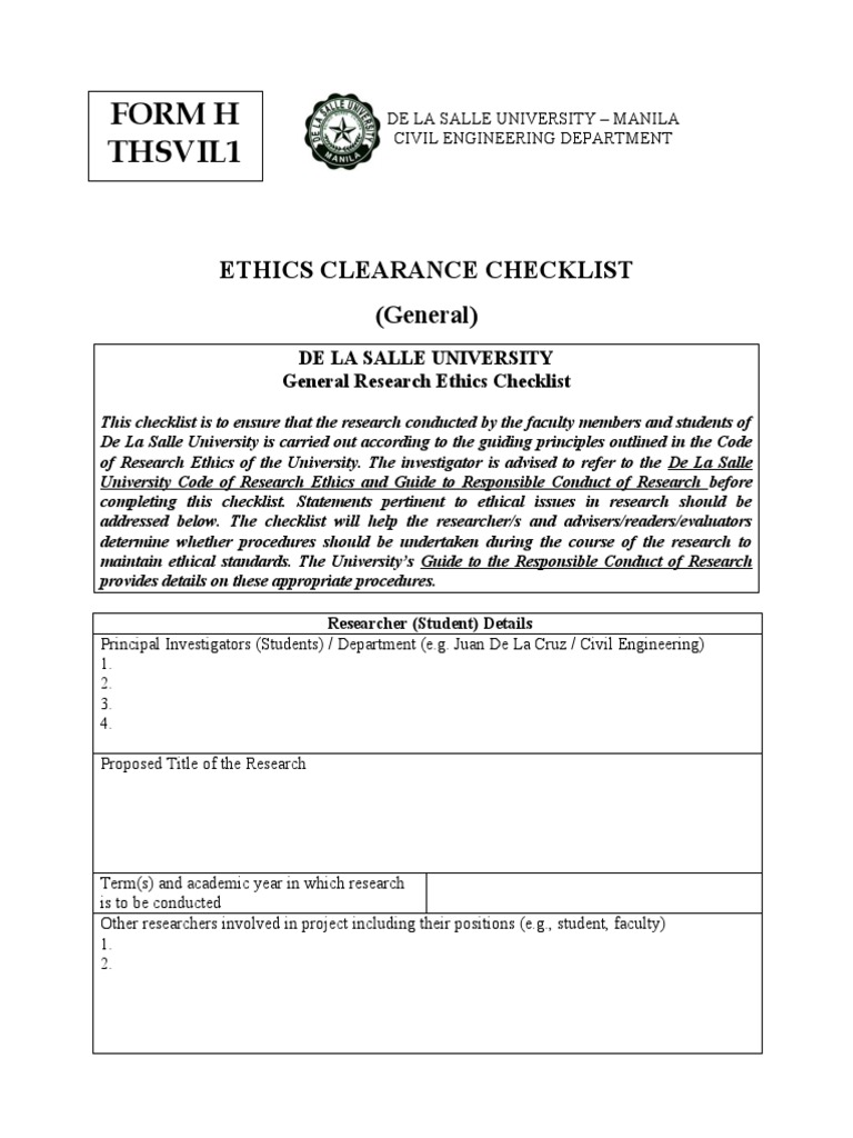 ETHICS FORMH0+ (Clearance+Checklist) | PDF