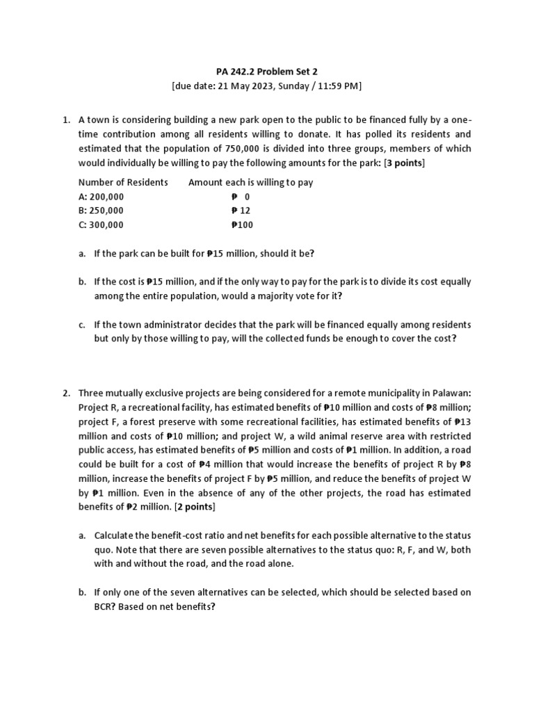 PA 242.2 Problem Set 2 | PDF | Cost–Benefit Analysis | Economies