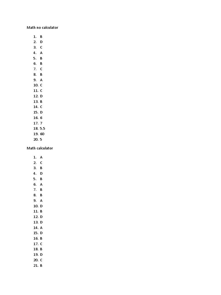 SAT June 2016 Math Answer Keys | PDF