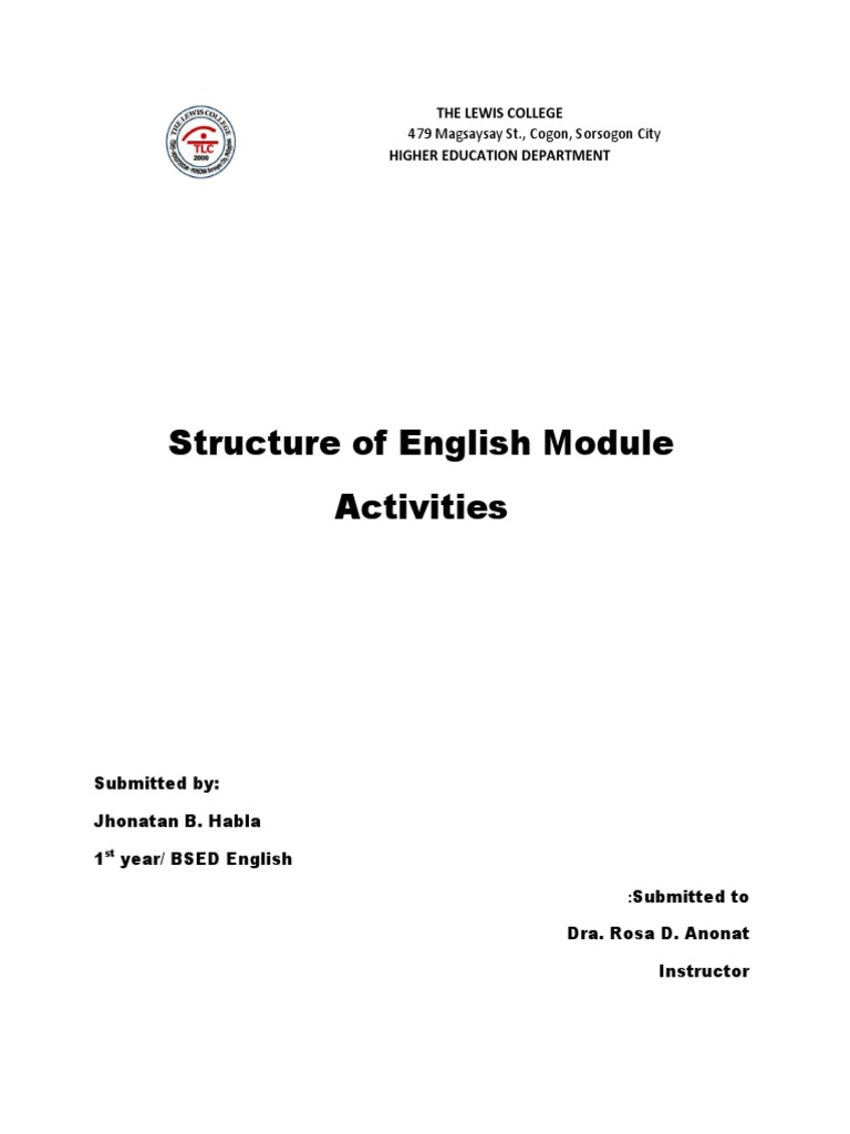 STRUCTURE OF ENGLISH MODULE Module | PDF | Coral Reef | Island