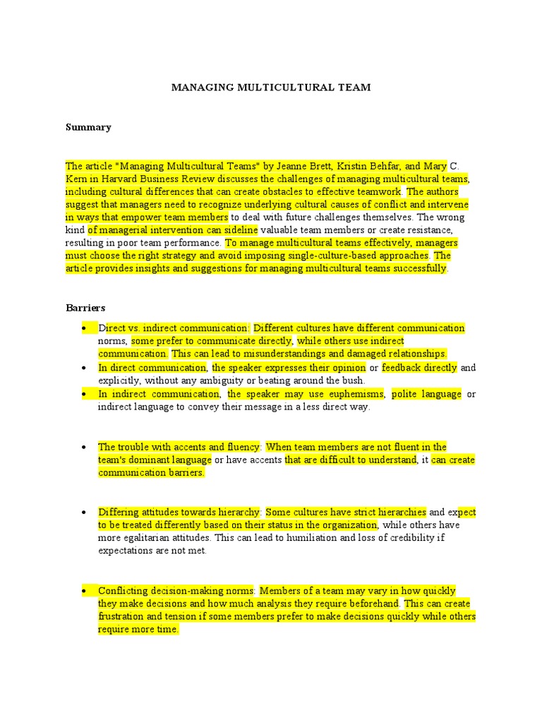 Multicultural Team Management Guide | PDF | Communication | Motivation