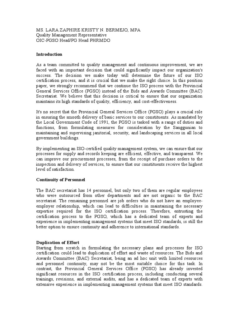 PGSO's ISO Certification Strategy | PDF | Quality Management ...