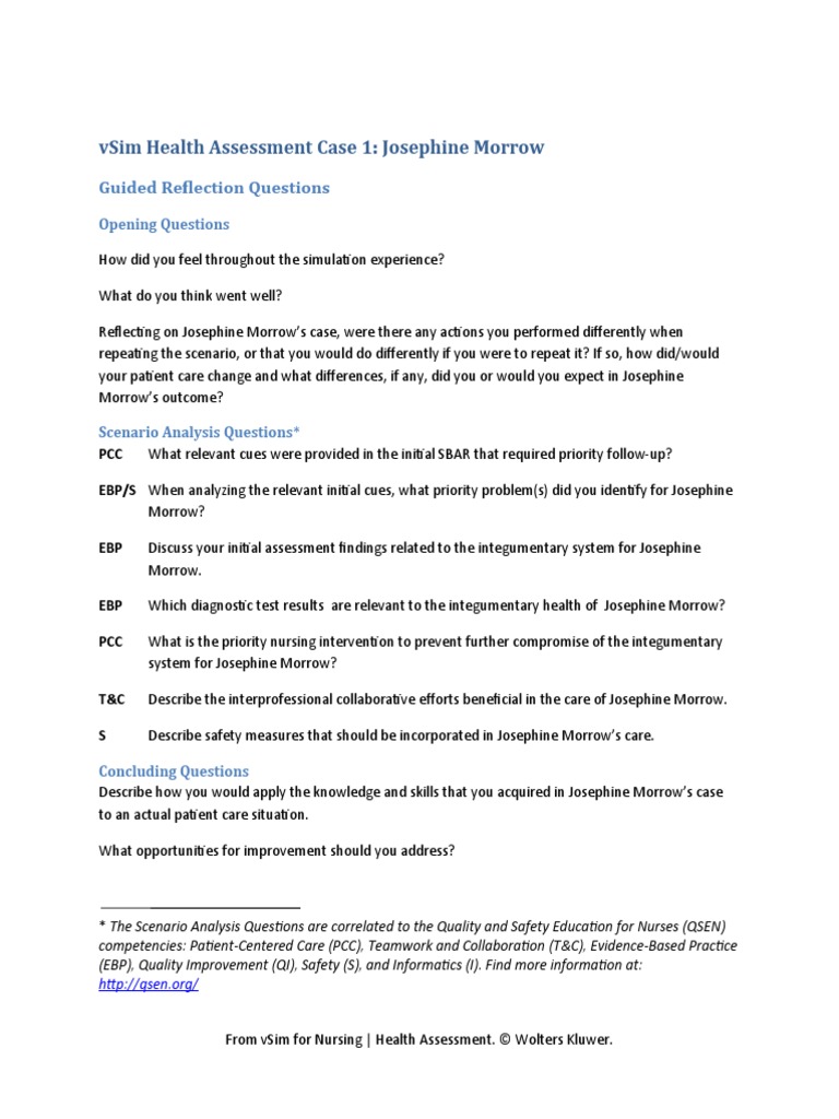 VSim2.0 HealthAssmtCase01 J Morrow GRQ | PDF