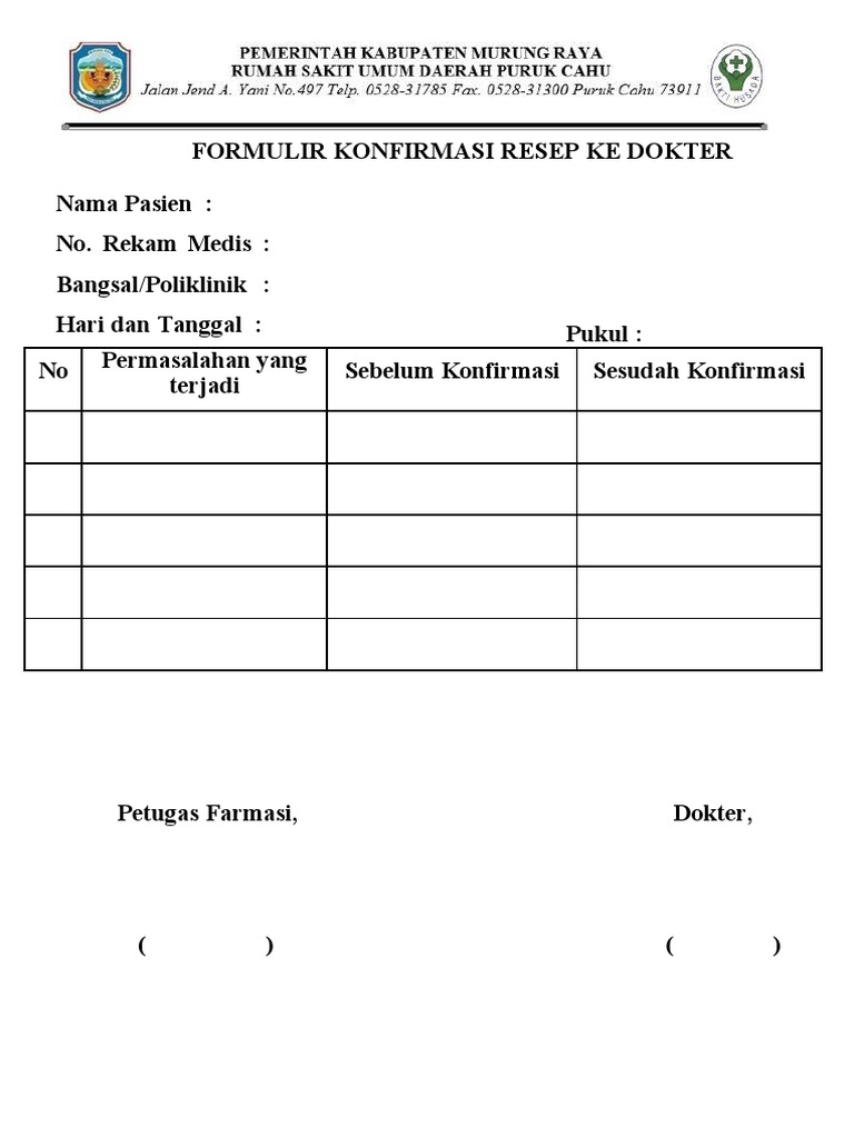 Form Konfirmasi Resep | PDF