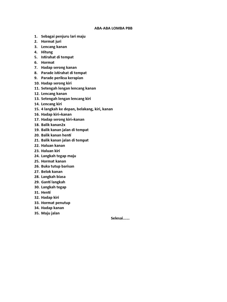 Aba-Aba Lomba PBB | PDF
