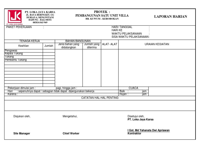 Print - Laporan Harian Proyek | PDF
