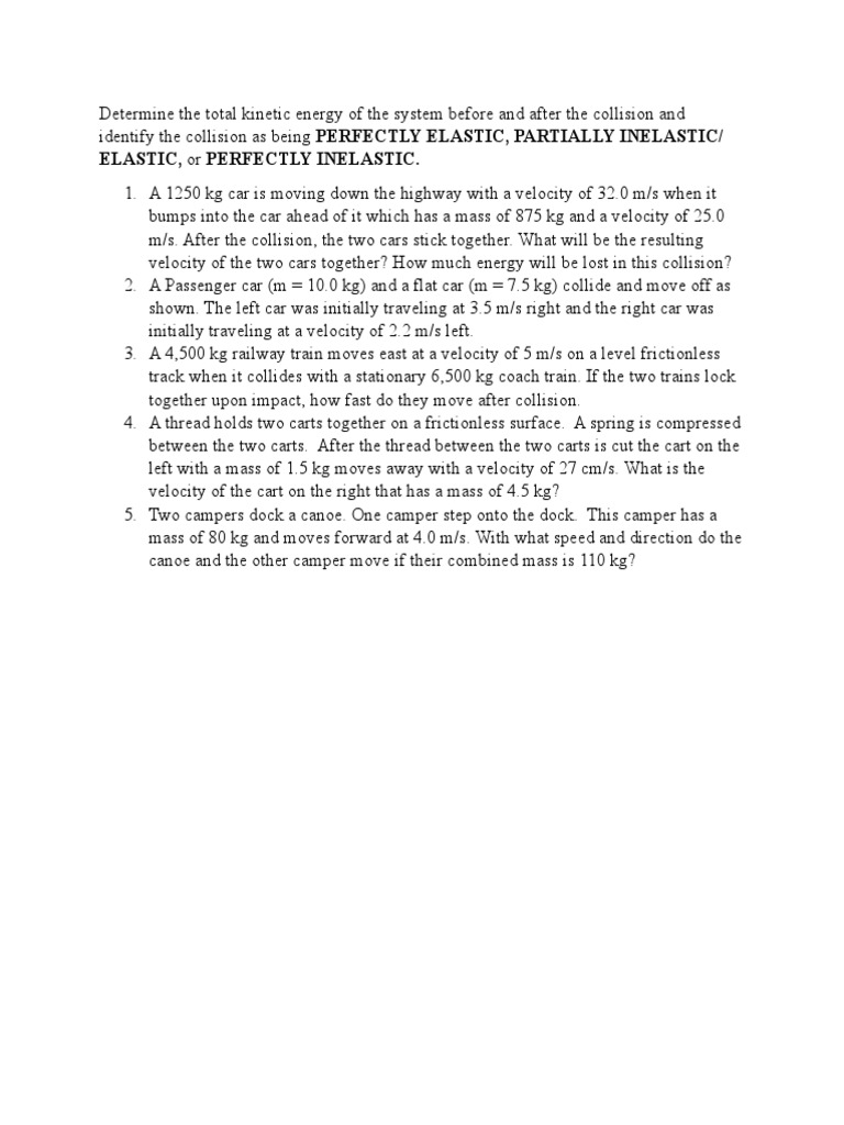 Typeofcollision Worksheet Pdf