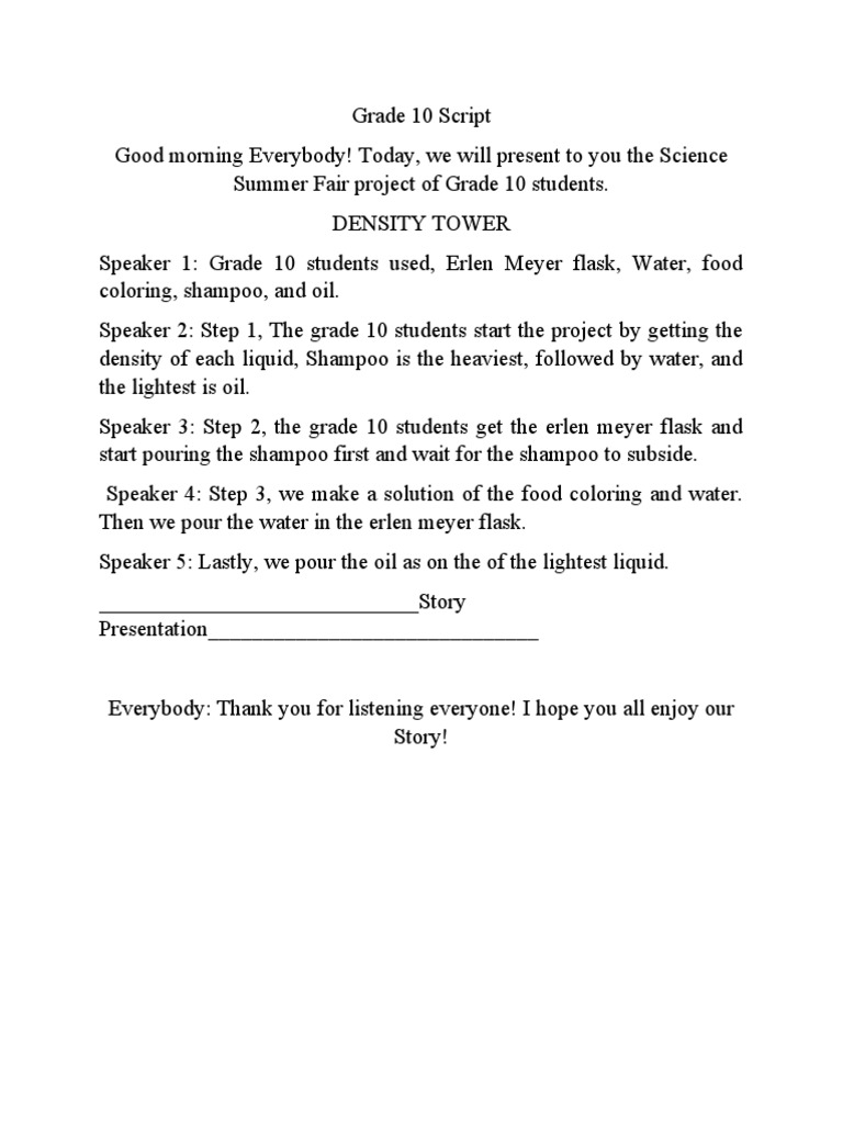 Grade 10 Summer Science Fair Script | PDF | Home & Garden | Art