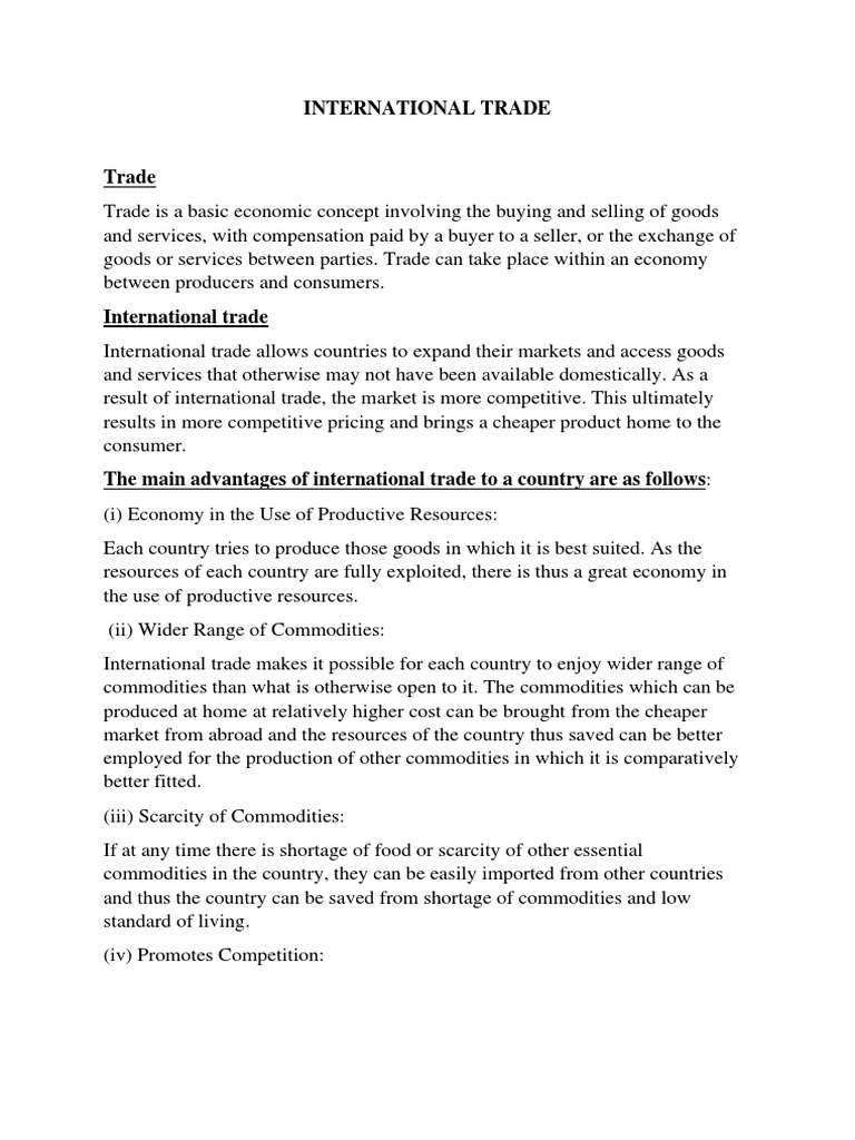 INTERNATIONAL TRADE - Meaning, Advantages and Disadvantages | PDF ...