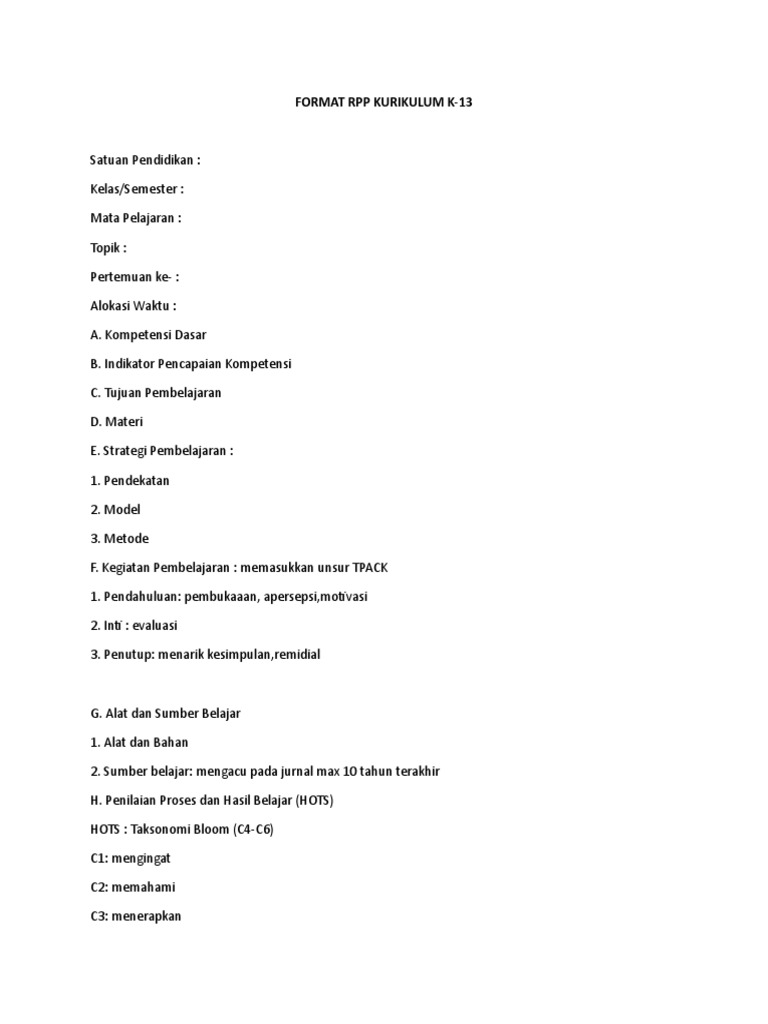 Format RPP Kurikulum K-13 Revisi | PDF
