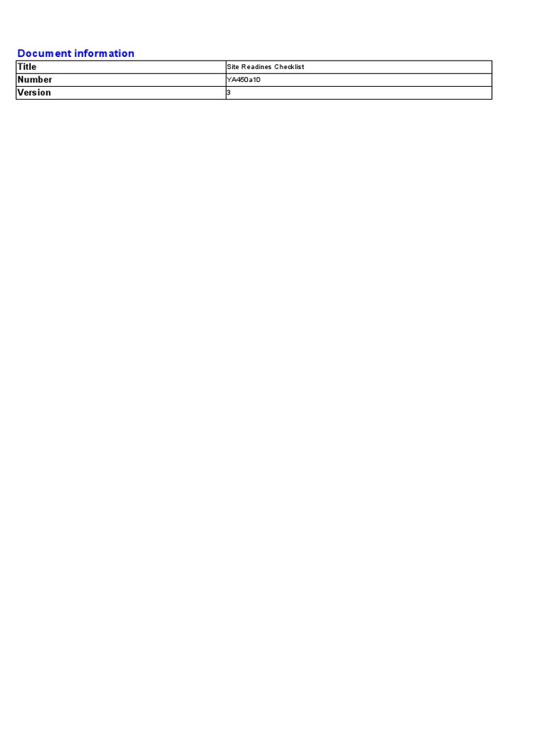 Site Readiness Checklist Overview | PDF | Inventory | Spreadsheet