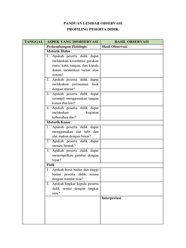 Panduan Observasi Profiling | PDF
