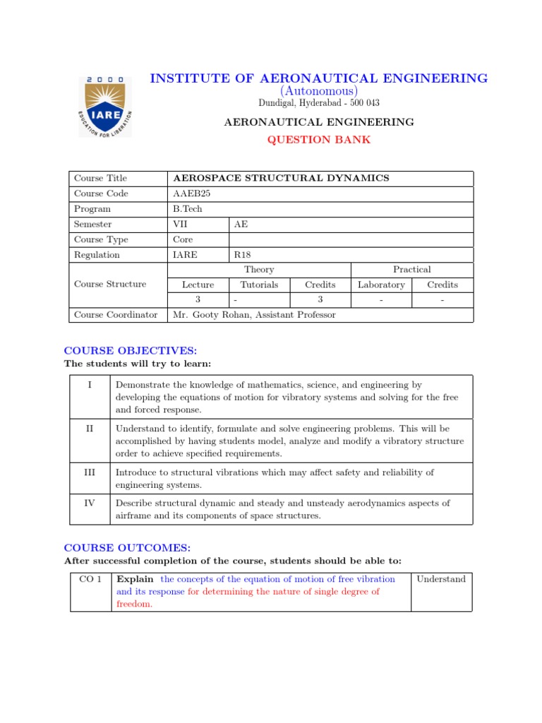 AE ASD Question Bank | Download Free PDF | Damping | Resonance