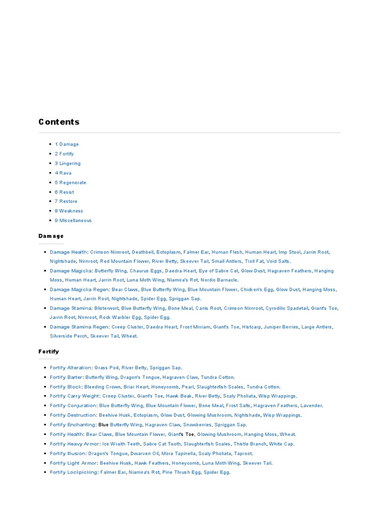 Alchemy Ingredients (Listed by Effect) | PDF | Butterfly