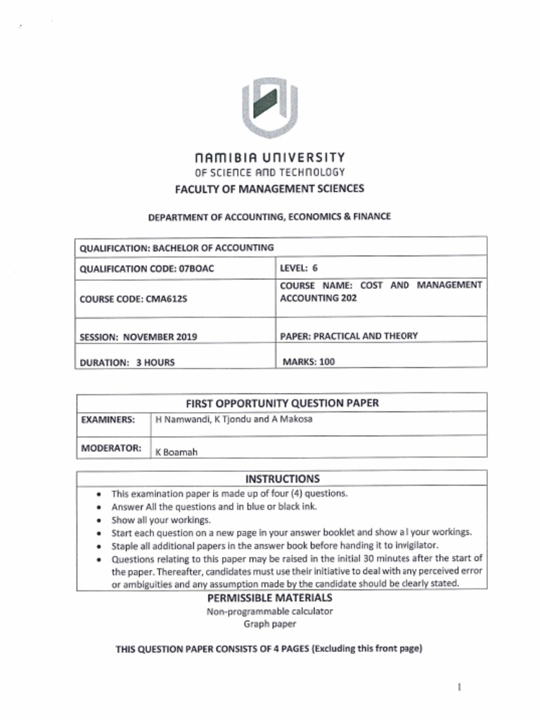 Cma612s - Cost Management Accounting - 1st Opp - Nov 2019 | PDF | Inventory | Profit (Economics)