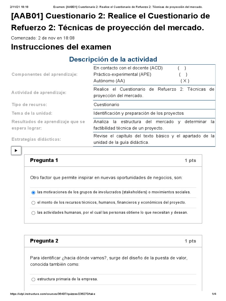 Examen - (AAB01) Cuestionario 2 - Realice El Cuestionario de Refuerzo 2 ...