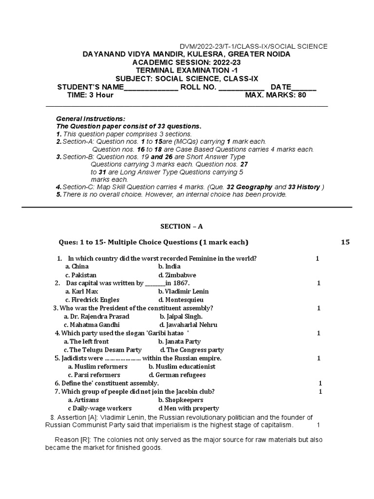 Class-9, Social Science, TERM-1 EXAM | Download Free PDF | Democracy ...